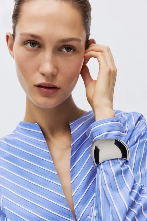 H&m Oversized Cotton Shirt With V-neckline And Bib Front
