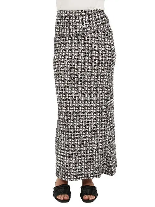 24SEVEN COMFORT APPAREL Geometric Print Foldover Waist Maxi Skirt