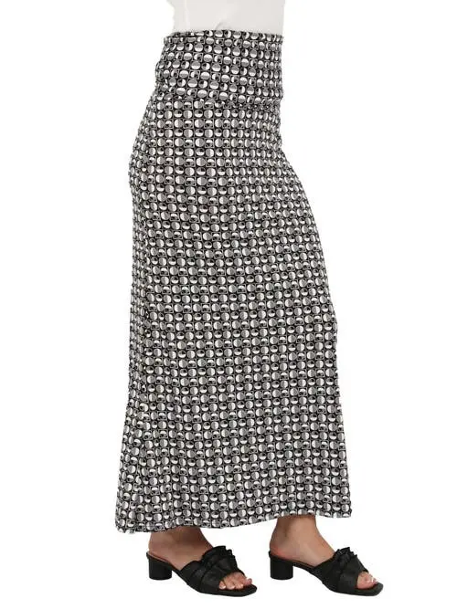 24SEVEN COMFORT APPAREL Geometric Print Foldover Waist Maxi Skirt