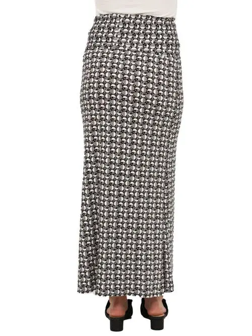 24SEVEN COMFORT APPAREL Geometric Print Foldover Waist Maxi Skirt