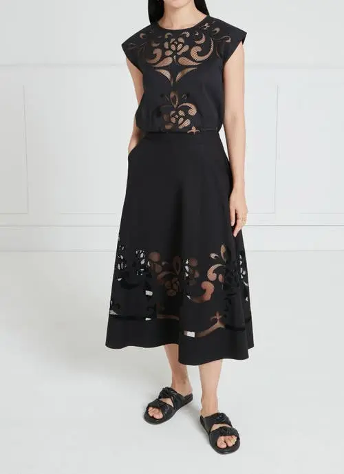 TEMPERLEY LONDON Nelle Broderie Anglaise Midi Skirt - Black