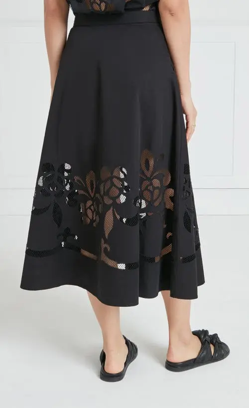 TEMPERLEY LONDON Nelle Broderie Anglaise Midi Skirt - Black