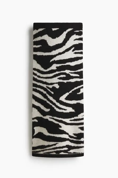 H&m Jacquard-knit Midi Skirt With Animal Print - Black/zebra Print