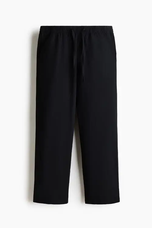 H&m Relaxed Fit Poplin Trousers With Drawstring Waist - Black
