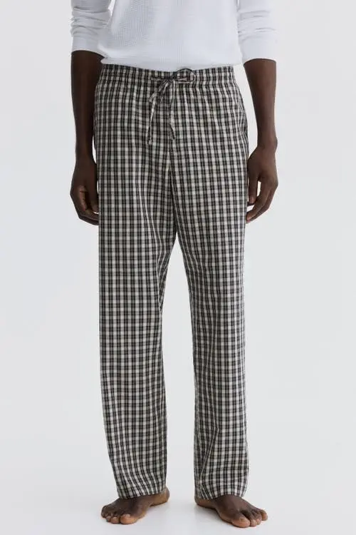 H&M Relaxed Fit Poplin Trousers With Drawstring Waist - Gray/checked