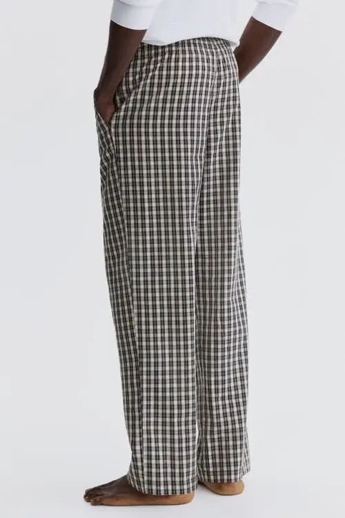 H&M Relaxed Fit Poplin Trousers With Drawstring Waist - Gray/checked