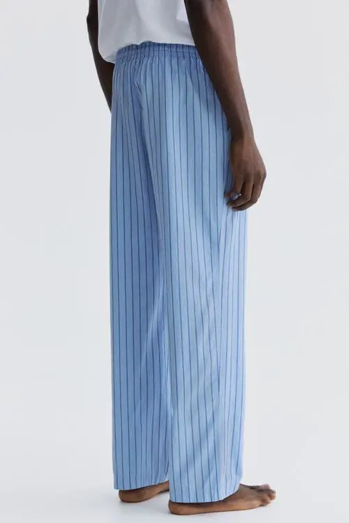 H&M Relaxed Fit Poplin Trousers With Drawstring Waist - Light Blue/striped