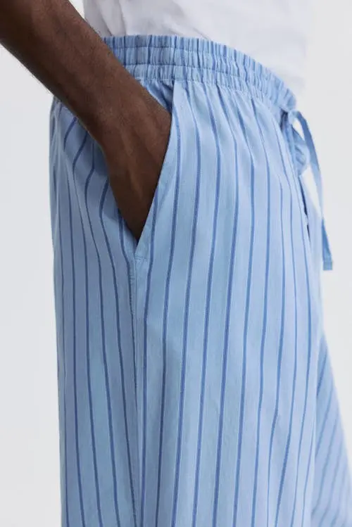 H&M Relaxed Fit Poplin Trousers With Drawstring Waist - Light Blue/striped