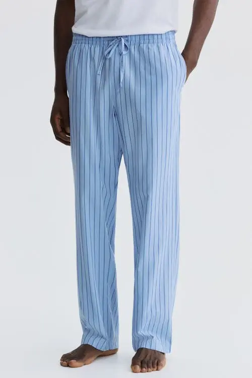 H&M Relaxed Fit Poplin Trousers With Drawstring Waist - Light Blue/striped