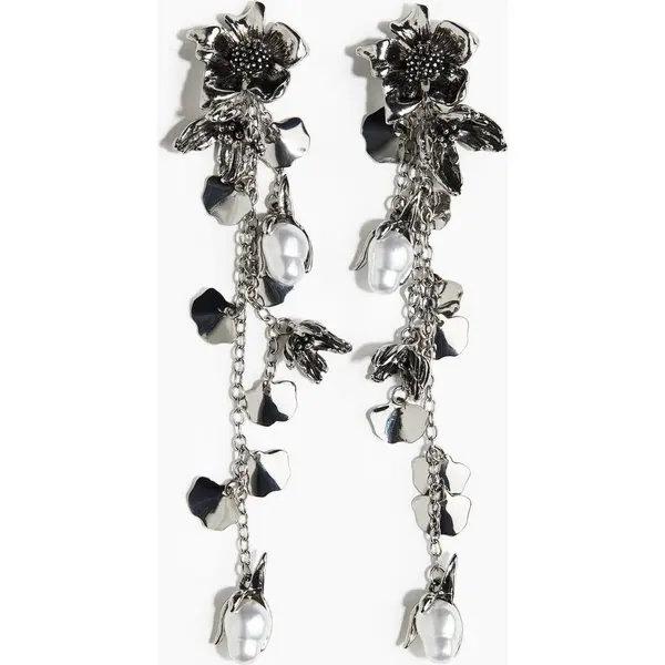 H&m Long Flower Drop Earrings With Pearl Detail