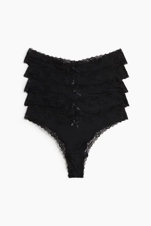 H&m 5-pack Microfibre And Lace Brazilian Briefs - Black