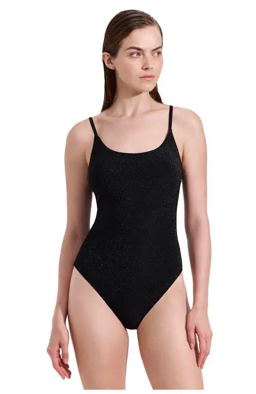 LUMA GOTTEX Luna Textured Shimmer Scoop Neck One Piece - Black
