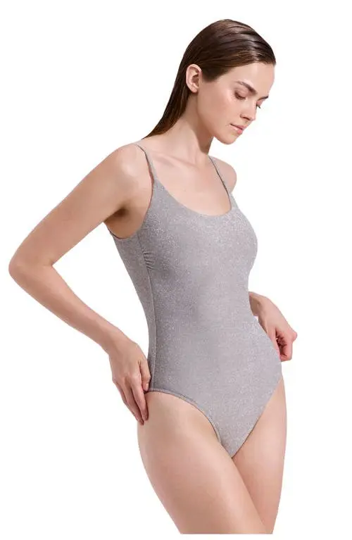 LUMA GOTTEX Textured Shimmer Scoop Neck One-piece Swimsuit - Silver-brown