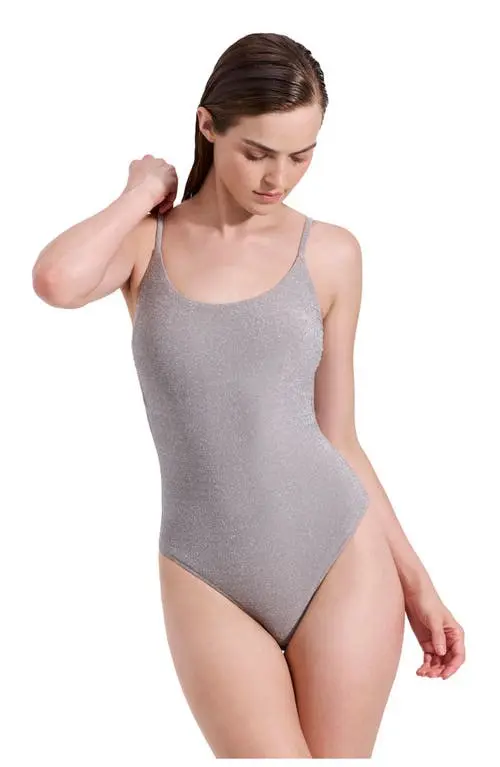 LUMA GOTTEX Luna Textured Shimmer Scoop Neck One Piece - Silverrown