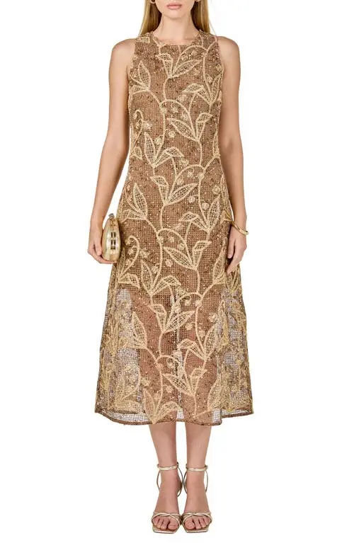 Endless Rose Sleeveless Mesh Midi Dress - Beige Multi