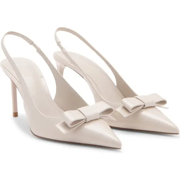 Mango Bow Pointed Toe Slingback Pumps - Ecru