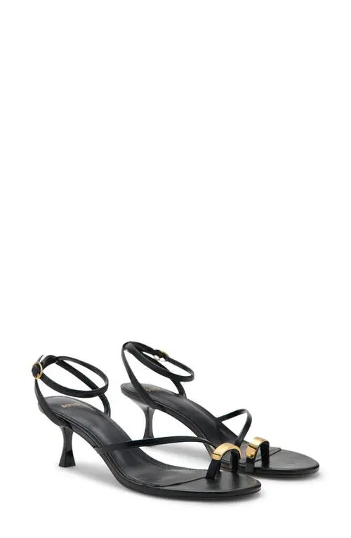 Mango Niza Ankle Strap Sandal With Toe Loop Detail - Black