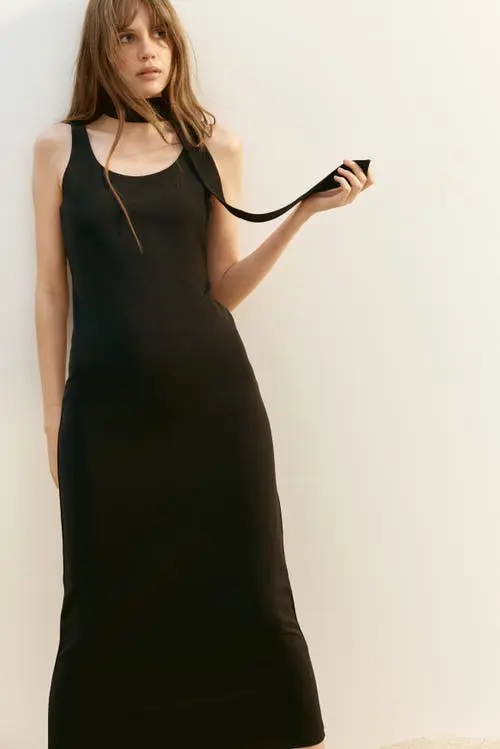 H&m Fitted Maxi Dress With Scarf