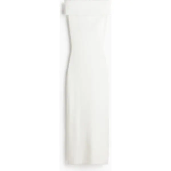 H&M Ribbed Off-the-shoulder Midi Dress - White
