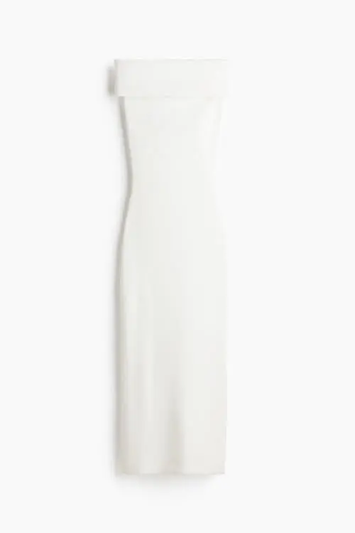 H&M Ribbed Off-the-shoulder Midi Dress - White