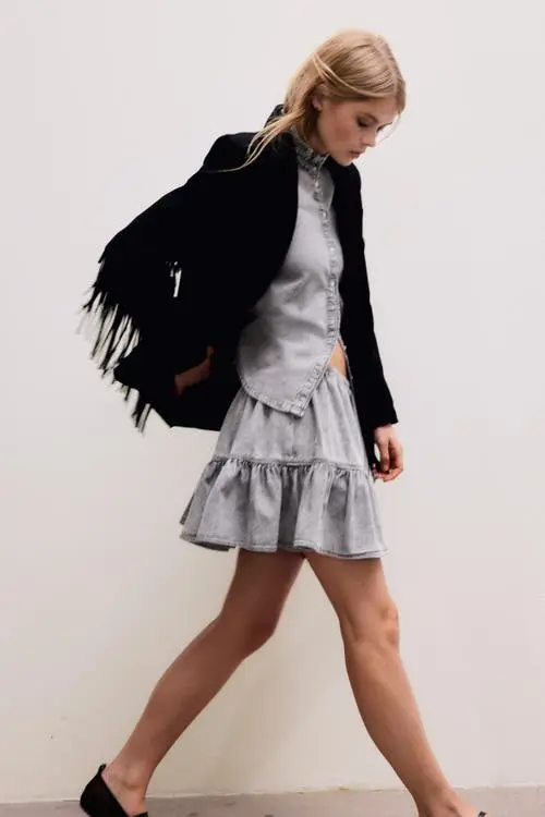 H&m Tiered Flounced Mini Skirt