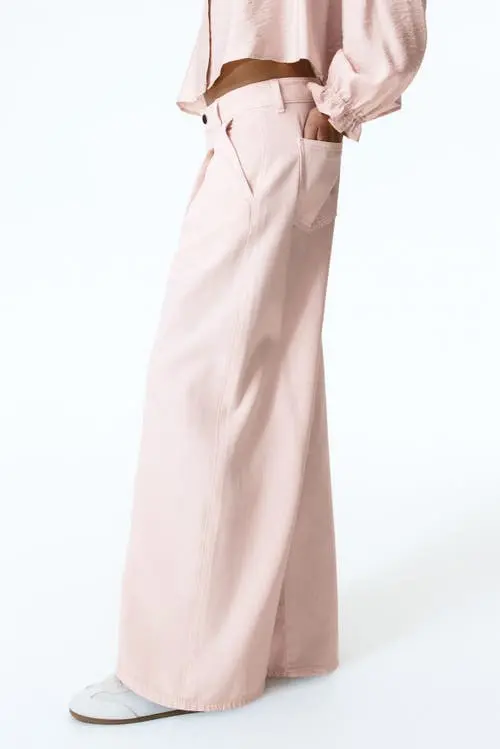 H&m Wide Leg Jeans In Supersoft Denim - Light Pink