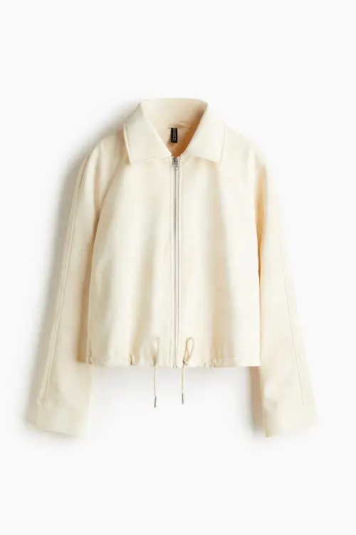 H&m Napped Finish Zip-up Jacket With Drawstring Hem