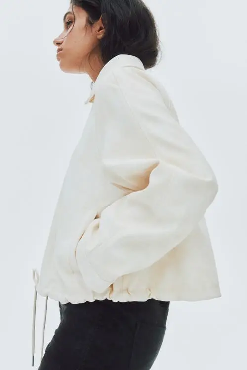 H&m Napped Finish Zip-up Jacket With Drawstring Hem