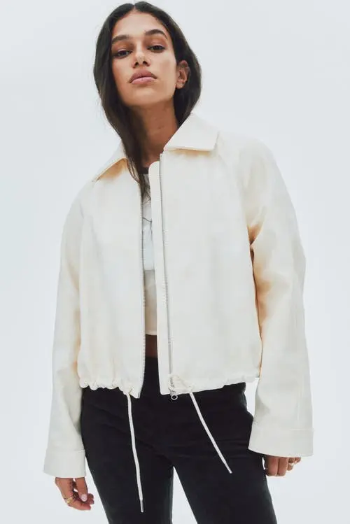 H&m Napped Finish Zip-up Jacket With Drawstring Hem