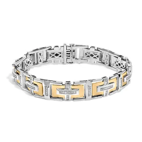 HAUS OF BRILLIANCE 10k Yellow Gold Plated Sterling Diamond Geometric Link Bracelet - Silver