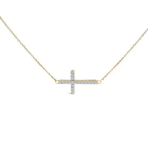 HAUS OF BRILLIANCE 10k 1/5 Carat Diamond Sideways Cross Pendant Necklace - Yellow Gold