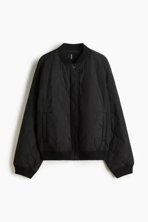 H&m Quilted Bomber Jacket With Stand Collar