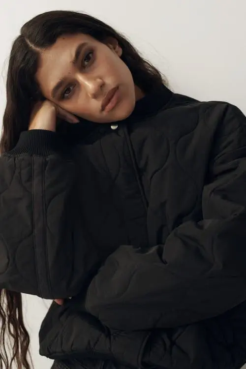 H&m Quilted Bomber Jacket With Stand Collar