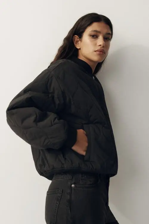 H&m Quilted Bomber Jacket With Stand Collar