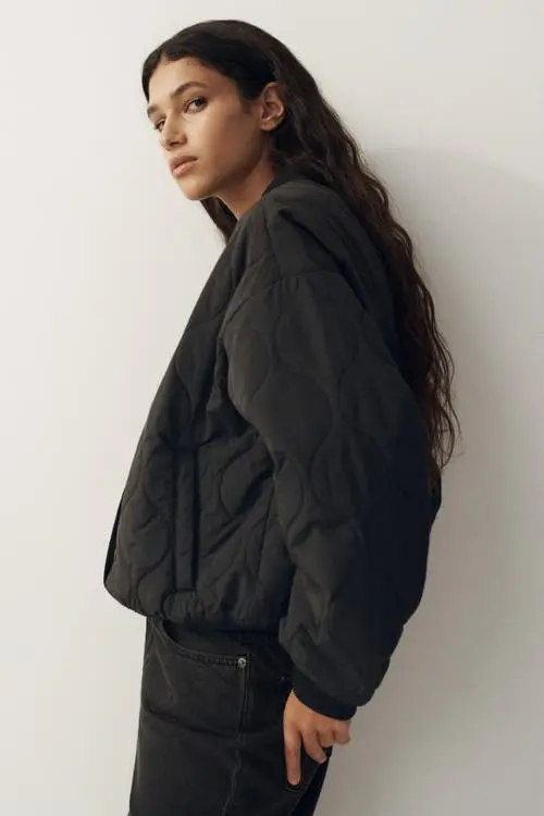 H&m Quilted Bomber Jacket With Stand Collar