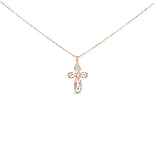 HAUS OF BRILLIANCE 10k Rose Gold Plated Sterling Silver 1/6 Cttw Diamond Double Loop Cross Pendant Necklace - Rose Gold Over Silver