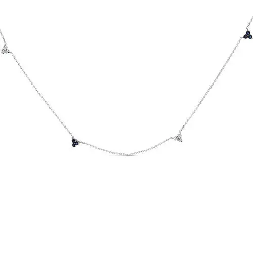 HAUS OF BRILLIANCE 14k Diamond And Sapphire Trio Cluster Station Necklace - White Gold