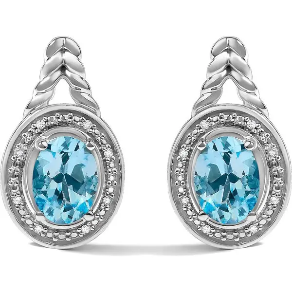 HAUS OF BRILLIANCE Sterling Oval Blue Topaz And Diamond Halo Drop Earrings - Silver