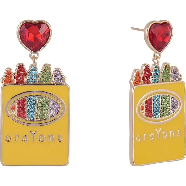 HALLMARK Enamel Crayon Box Drop Earrings With Stone Accents - Yellow