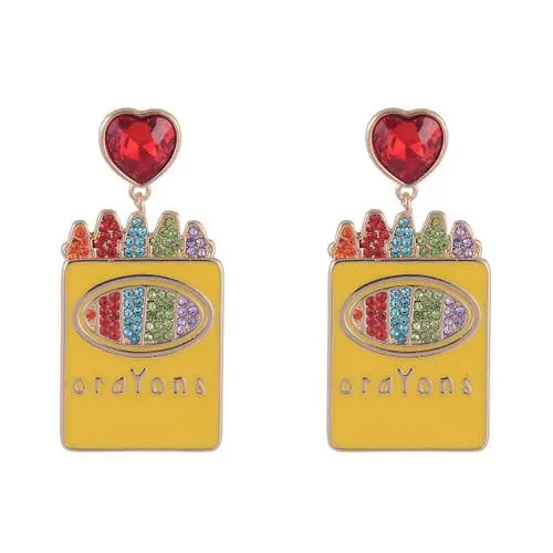 HALLMARK Enamel Crayon Box Drop Earrings With Stone Accents