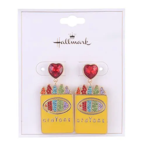 HALLMARK Enamel Crayon Box Drop Earrings With Stone Accents