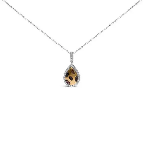 HAUS OF BRILLIANCE 10k Yellow Gold Plated Sterling Pear Halo Pendant Necklace With Mixed Color Diamonds - Silver