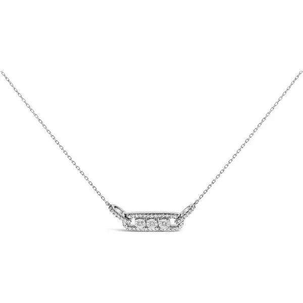 HAUS OF BRILLIANCE Sterling 1/5 Cttw Round Diamond 3-stone Station Bar Necklace - Silver
