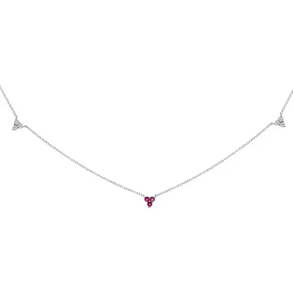 HAUS OF BRILLIANCE 14k Diamond And Ruby Tri Station Necklace - White Gold