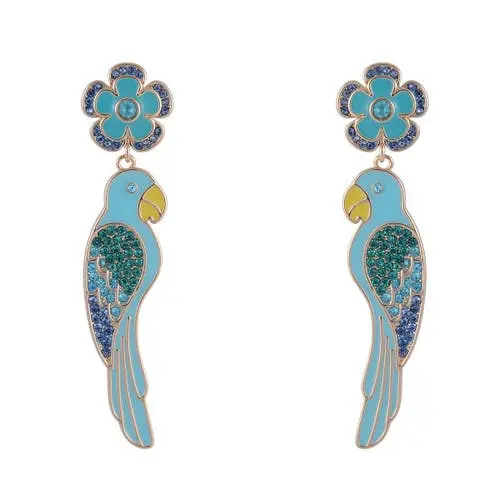 HALLMARK Enamel Parrot Dangle Earrings With Stone Accents