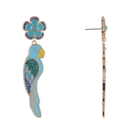 HALLMARK Enamel Parrot Dangle Earrings With Stone Accents