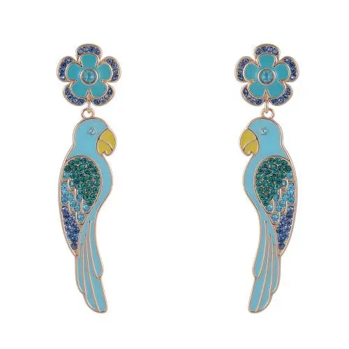 HALLMARK Enamel Parrot Dangle Earrings With Stone Accents - Blue