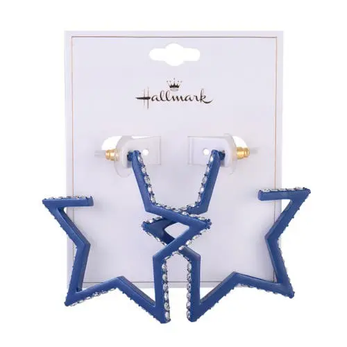 HALLMARK Star Hoop Earrings With Crystal Accents