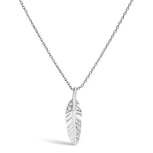 HAUS OF BRILLIANCE 14k Diamond Accent Feather Pendant Necklace - White Gold