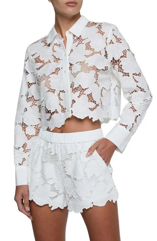 L'Agence Seychelle Cutwork Cropped Shirt - Ivory